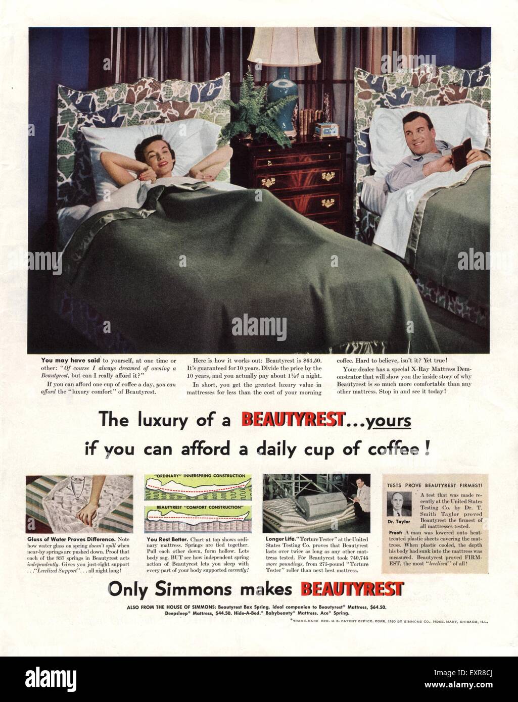 1950s USA Beautyrest Mattresses Magazine Advert Stock Photo - Alamy