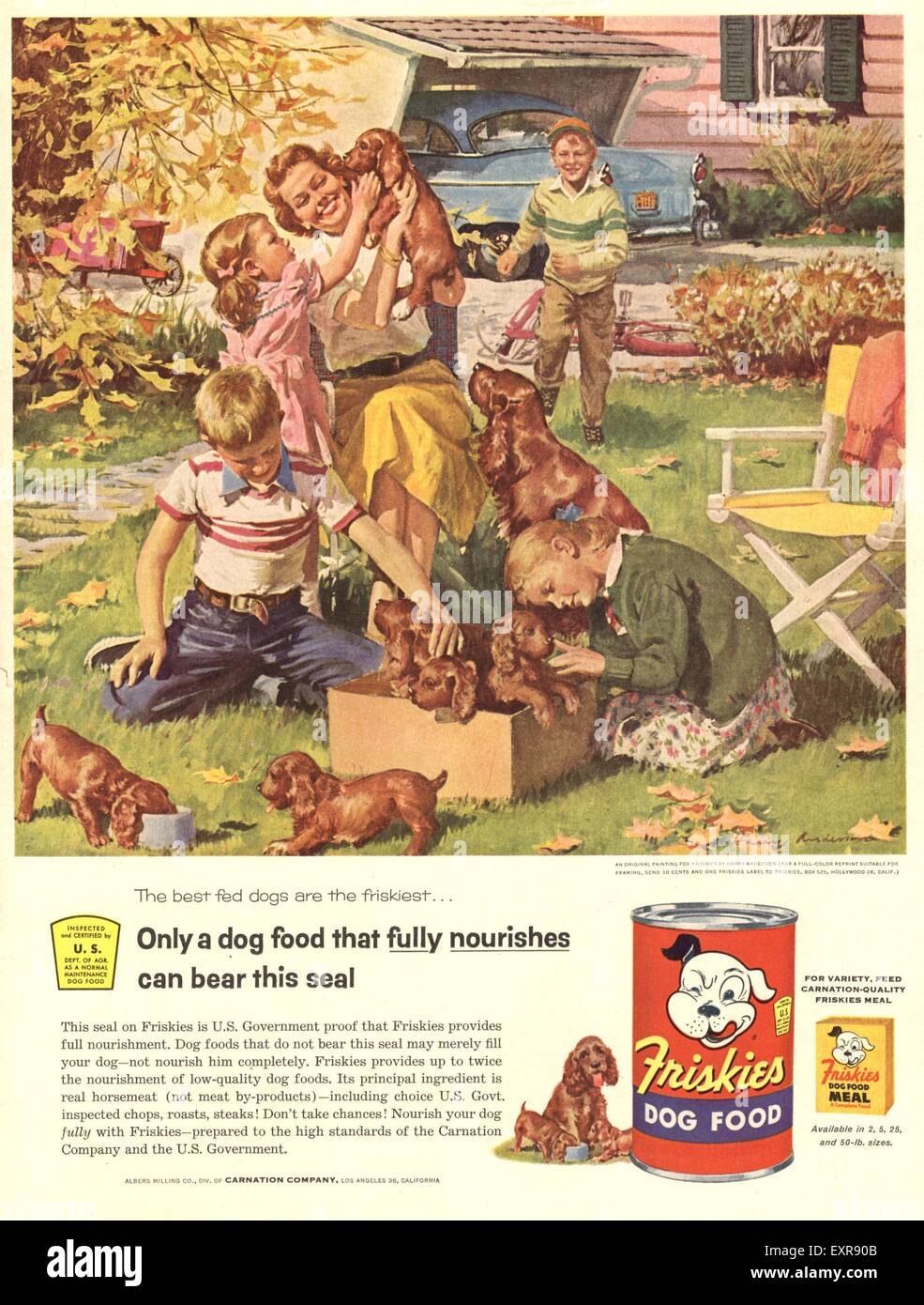 1950s USA Friskies Magazine Advert Stock Photo - Alamy