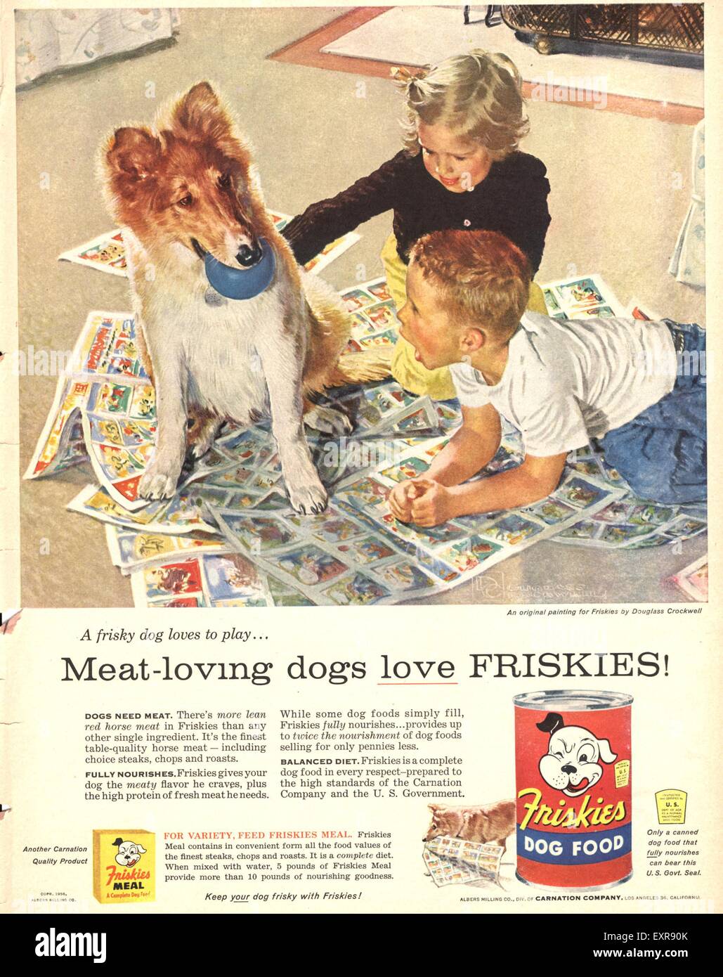 1950s USA Friskies Magazine Advert Stock Photo - Alamy