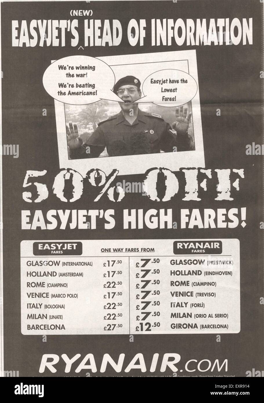 2000s UK Ryan Air Ryanair Airlines Newspaper Advert Stock Photo - Alamy