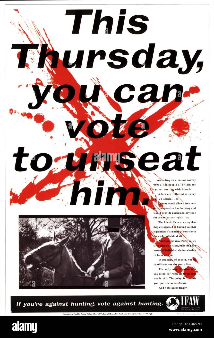 1990s UK Vote Against Hunting Magazine Advert Stock Photo - Alamy
