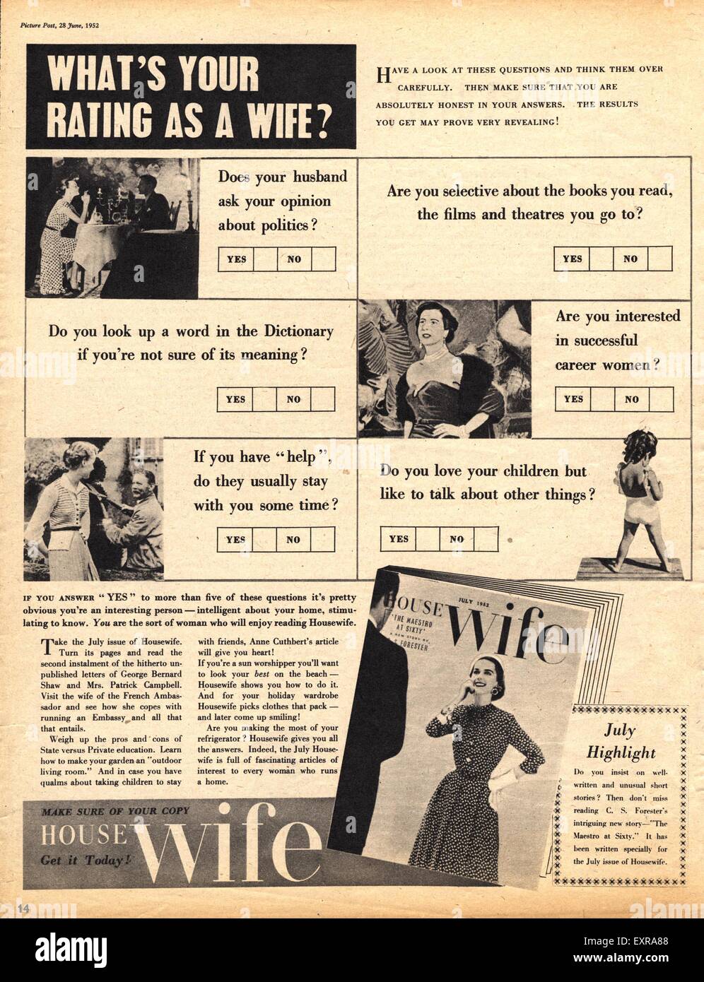 1950s UK Questionnaires Quizzes Magazine Plate Stock Photo - Alamy