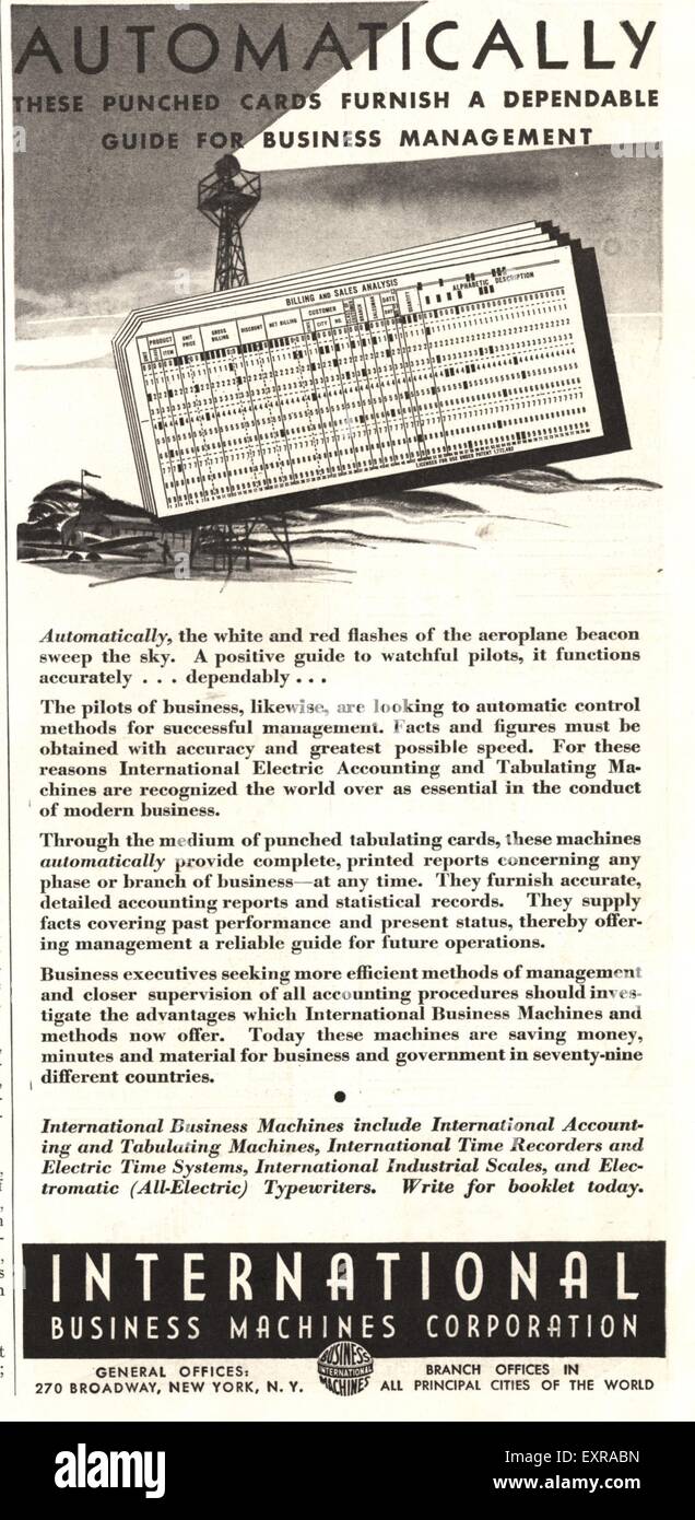 1930s USA IBM Magazine Advert Stock Photo - Alamy