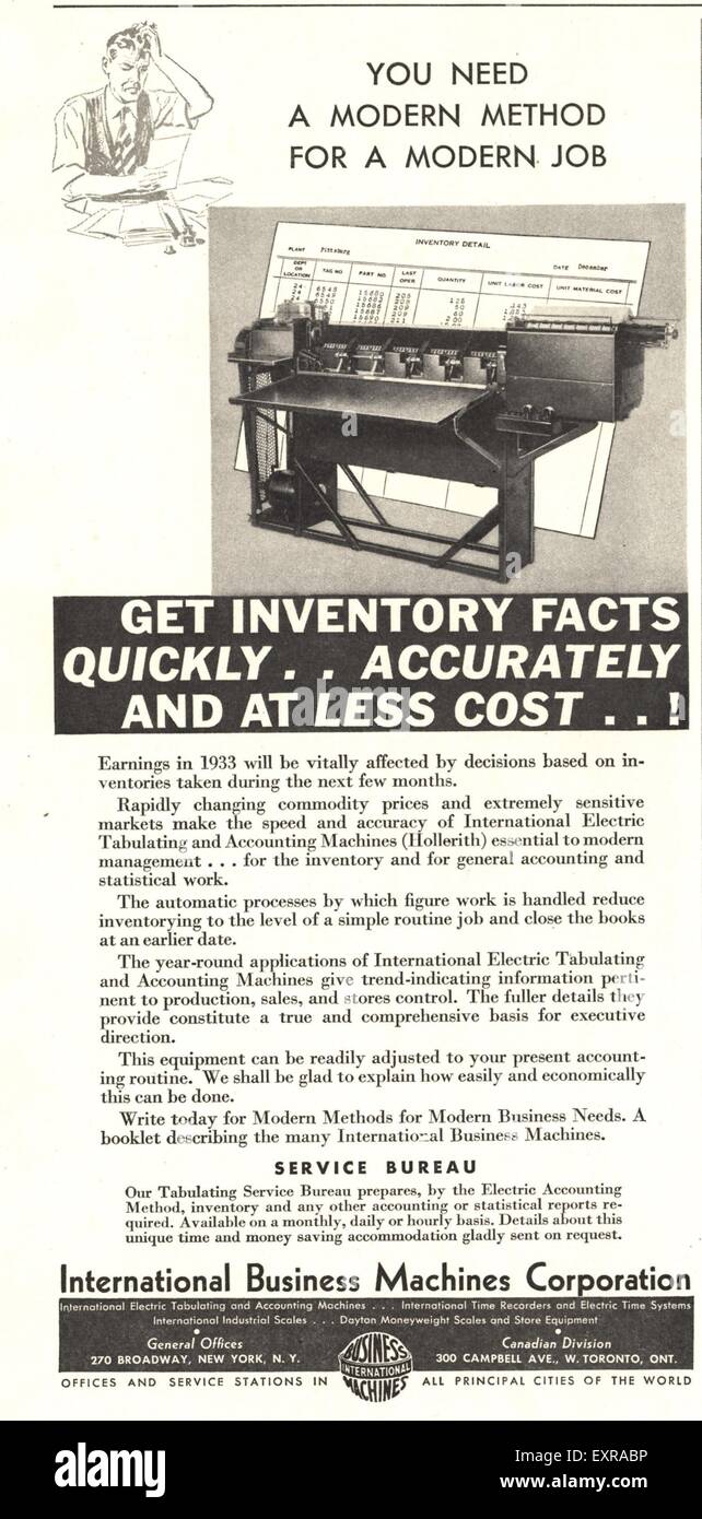 1930s USA IBM Magazine Advert Stock Photo - Alamy