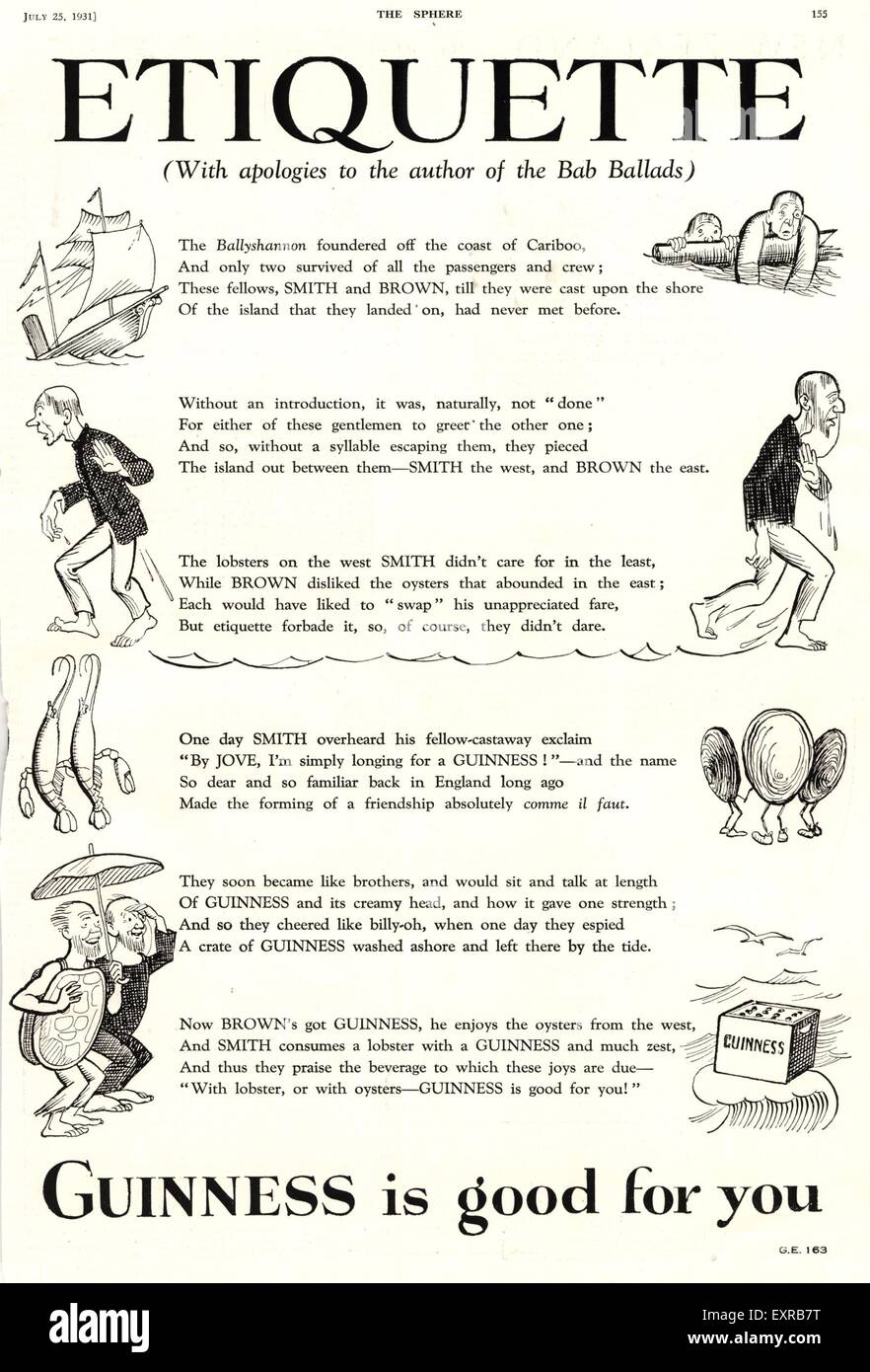 1930s UK Guinness Magazine Advert Stock Photo - Alamy