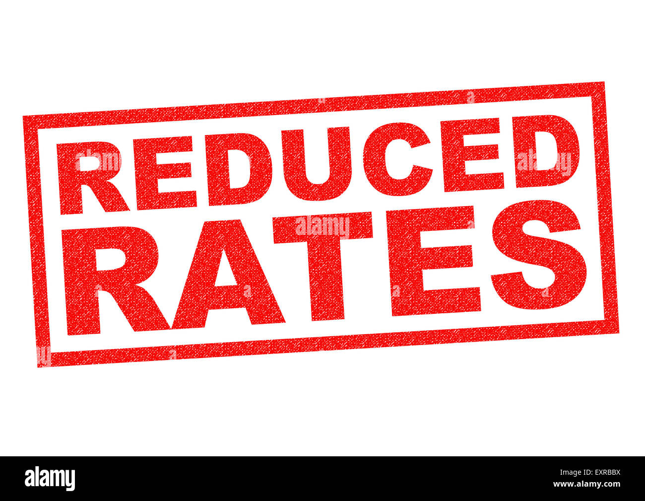 REDUCED RATES red Rubber Stamp over a white background Stock Photo - Alamy