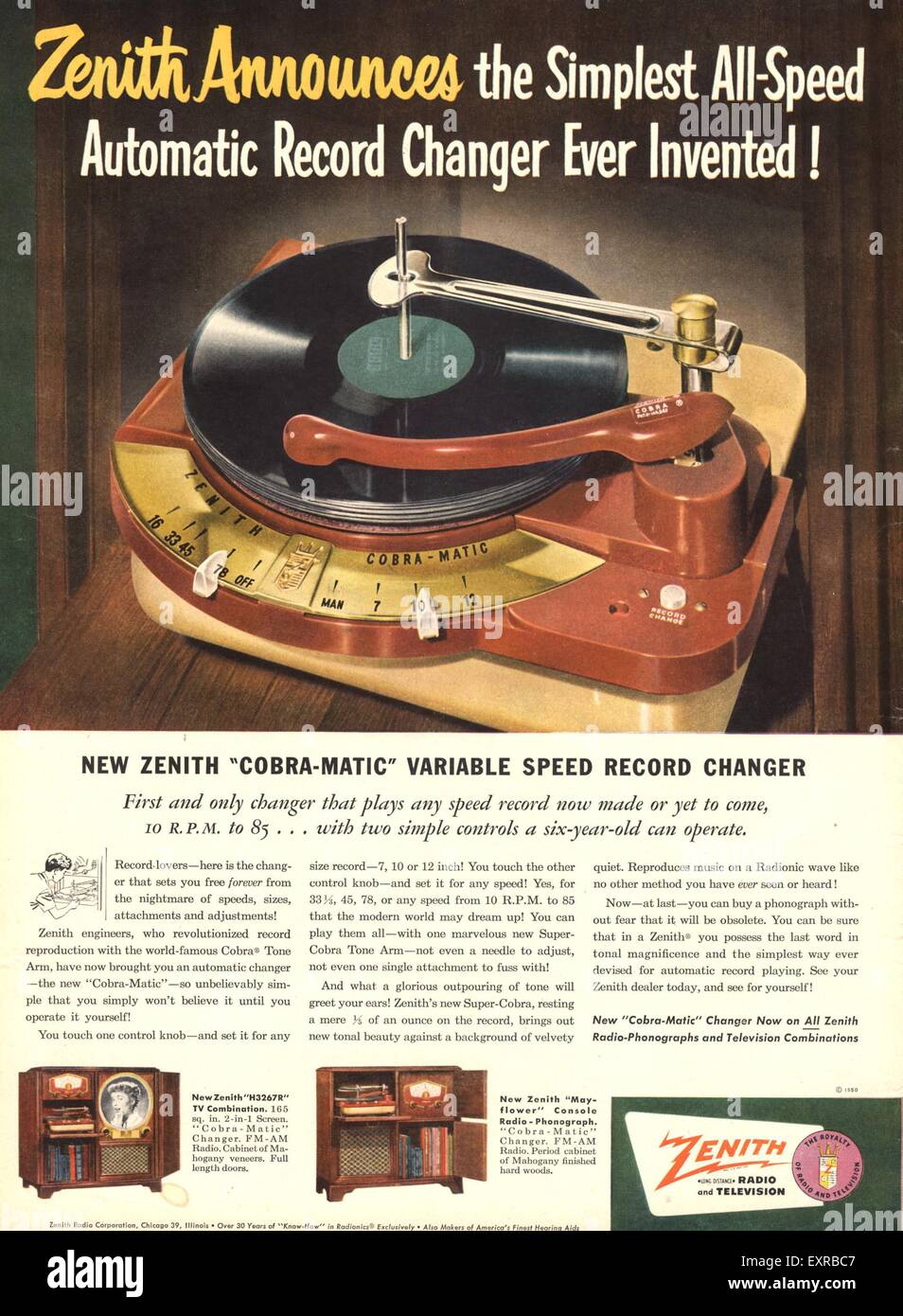 1950s USA Zenith Magazine Advert Stock Photo - Alamy