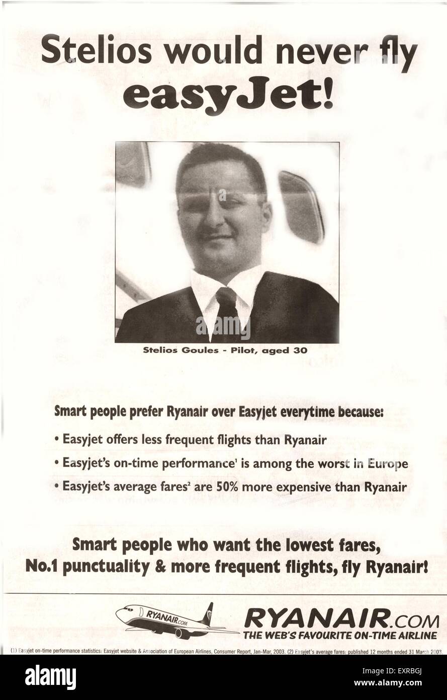 2000s UK Ryan Air Ryanair Airlines Magazine Advert Stock Photo - Alamy