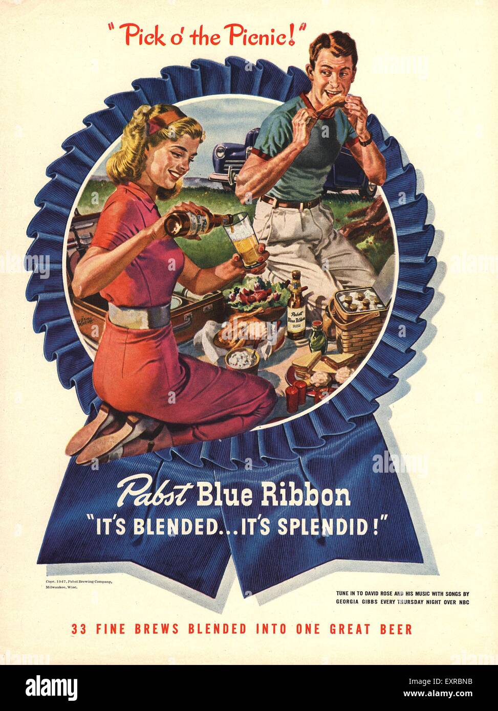 1940s USA Pabst Blue Ribbon Magazine Advert Stock Photo - Alamy