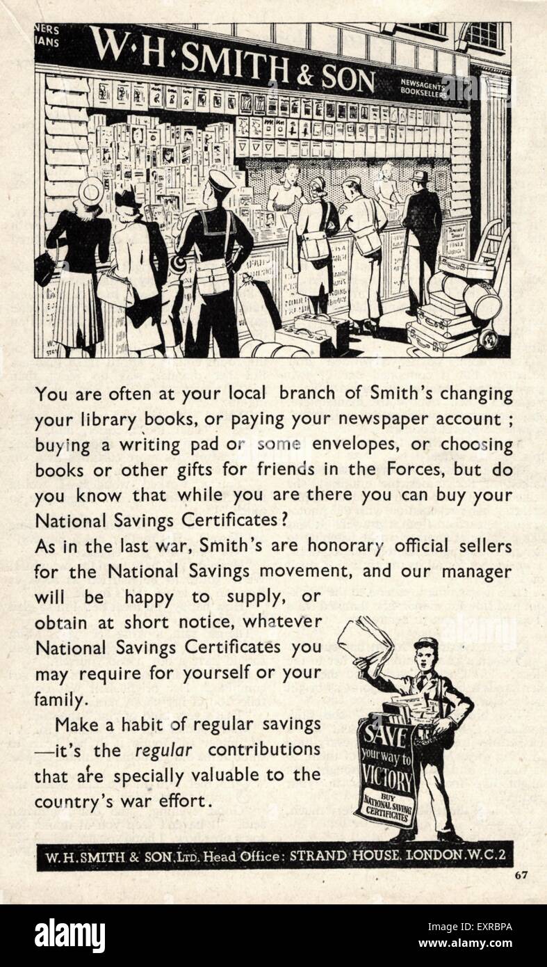 1940s UK WH Smith Magazine Advert Stock Photo - Alamy
