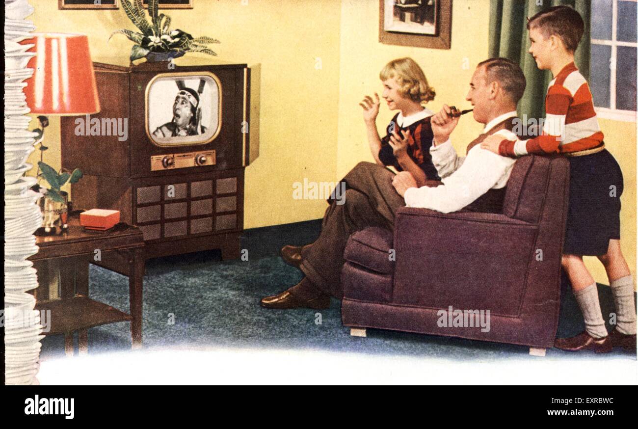 1950s USA Families Watching Television Magazine Advert (detail Stock ...