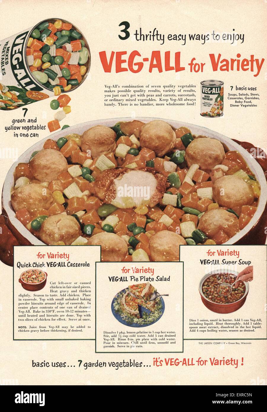 1950s USA Veg-All Tined Vegetables Magazine Advert Stock Photo - Alamy