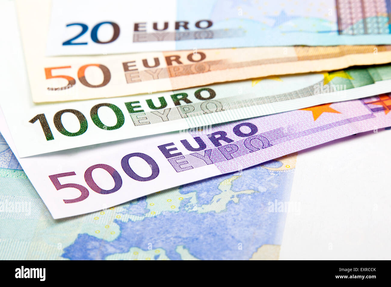Various Euro denominations - 500, 100, 50 and 20 Stock Photo - Alamy
