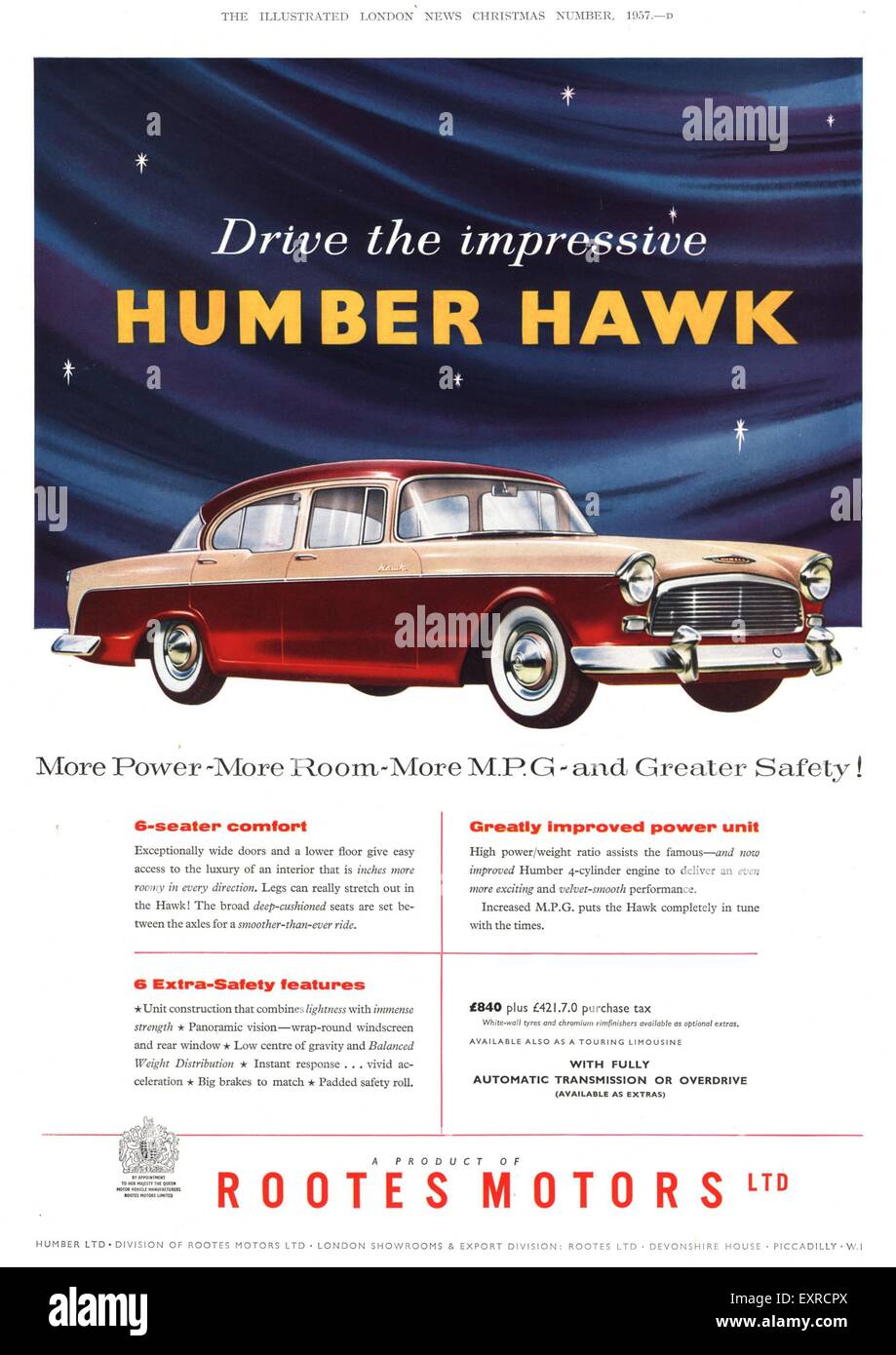 1950s UK Humber Hawk Magazine Advert Stock Photo - Alamy
