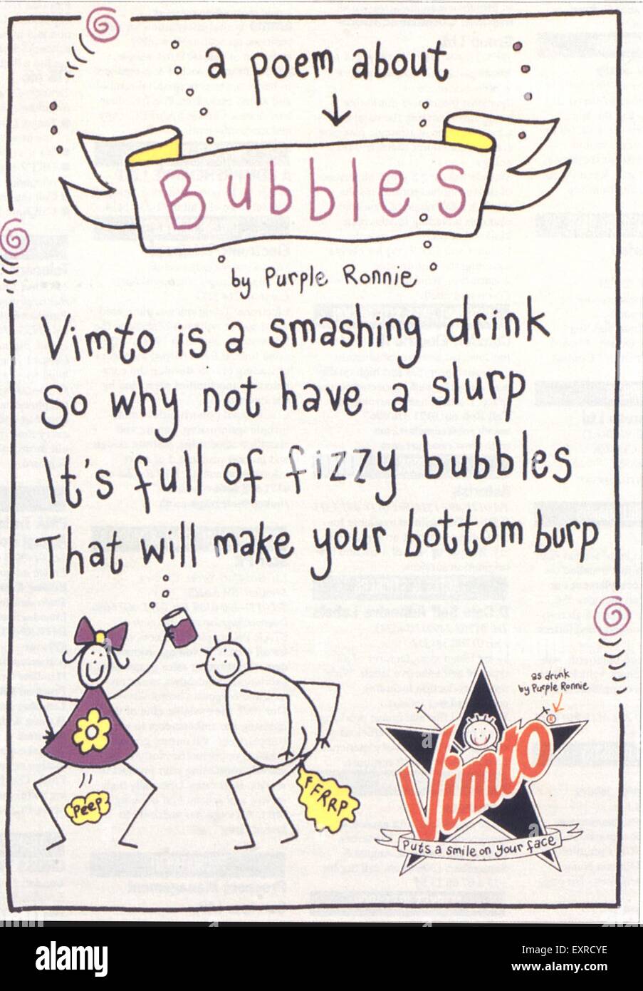 1990s UK Vimto Magazine Advert Stock Photo - Alamy