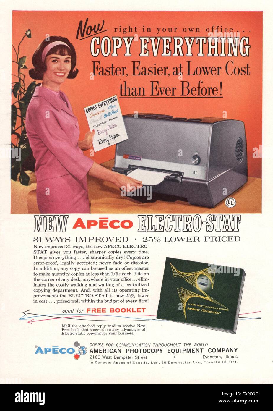1960s USA Apeco Photocopiers Magazine Advert Stock Photo - Alamy