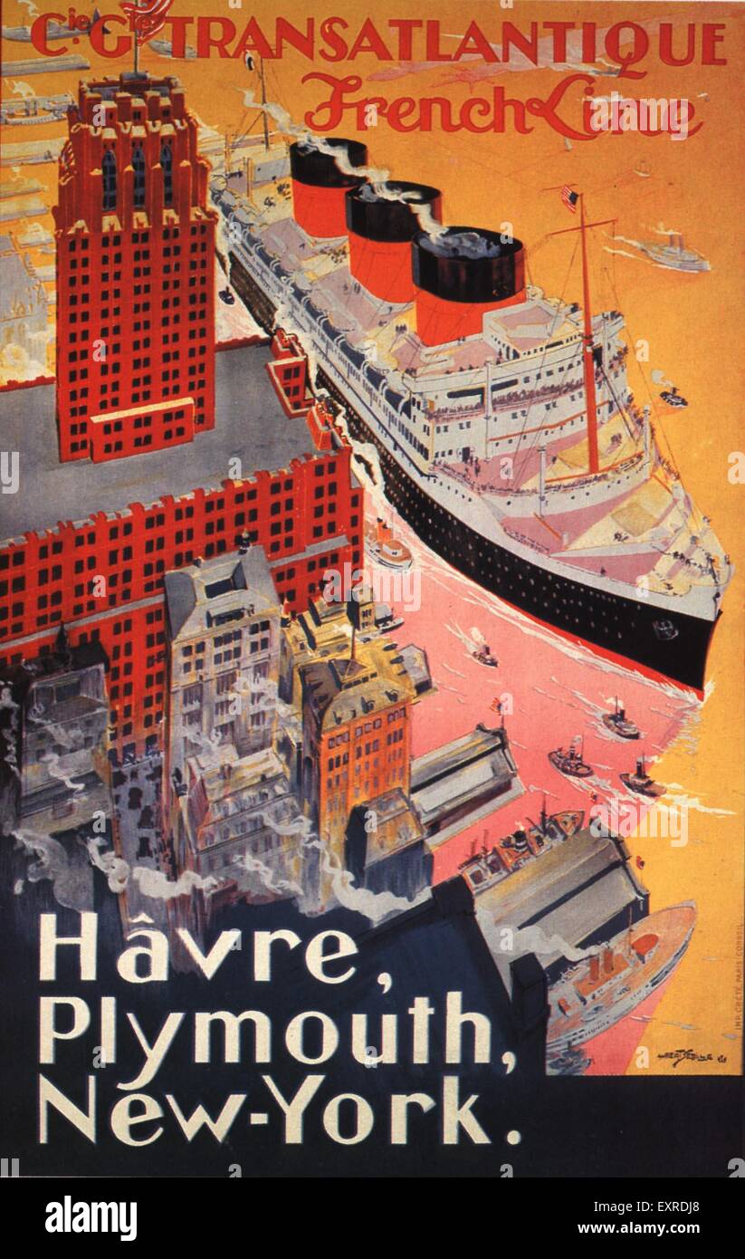 1930s France Transatlantic French Line Poster Stock Photo - Alamy