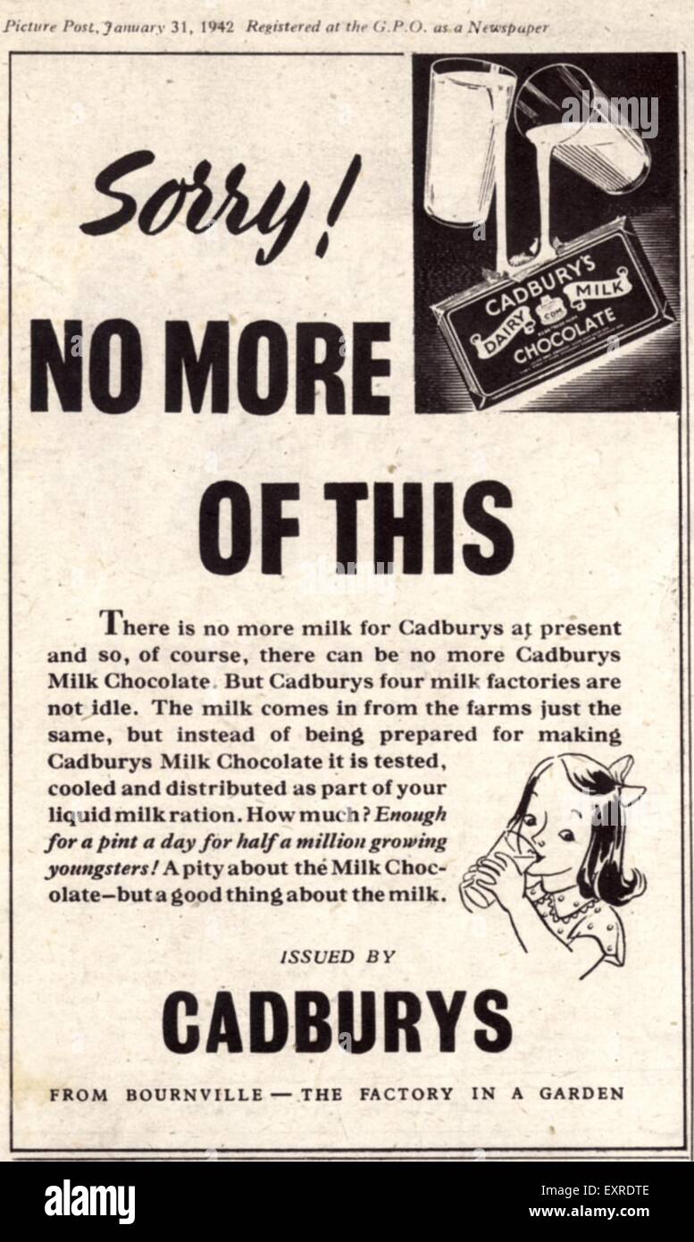 1940s UK Cadburys Magazine Advert Stock Photo - Alamy