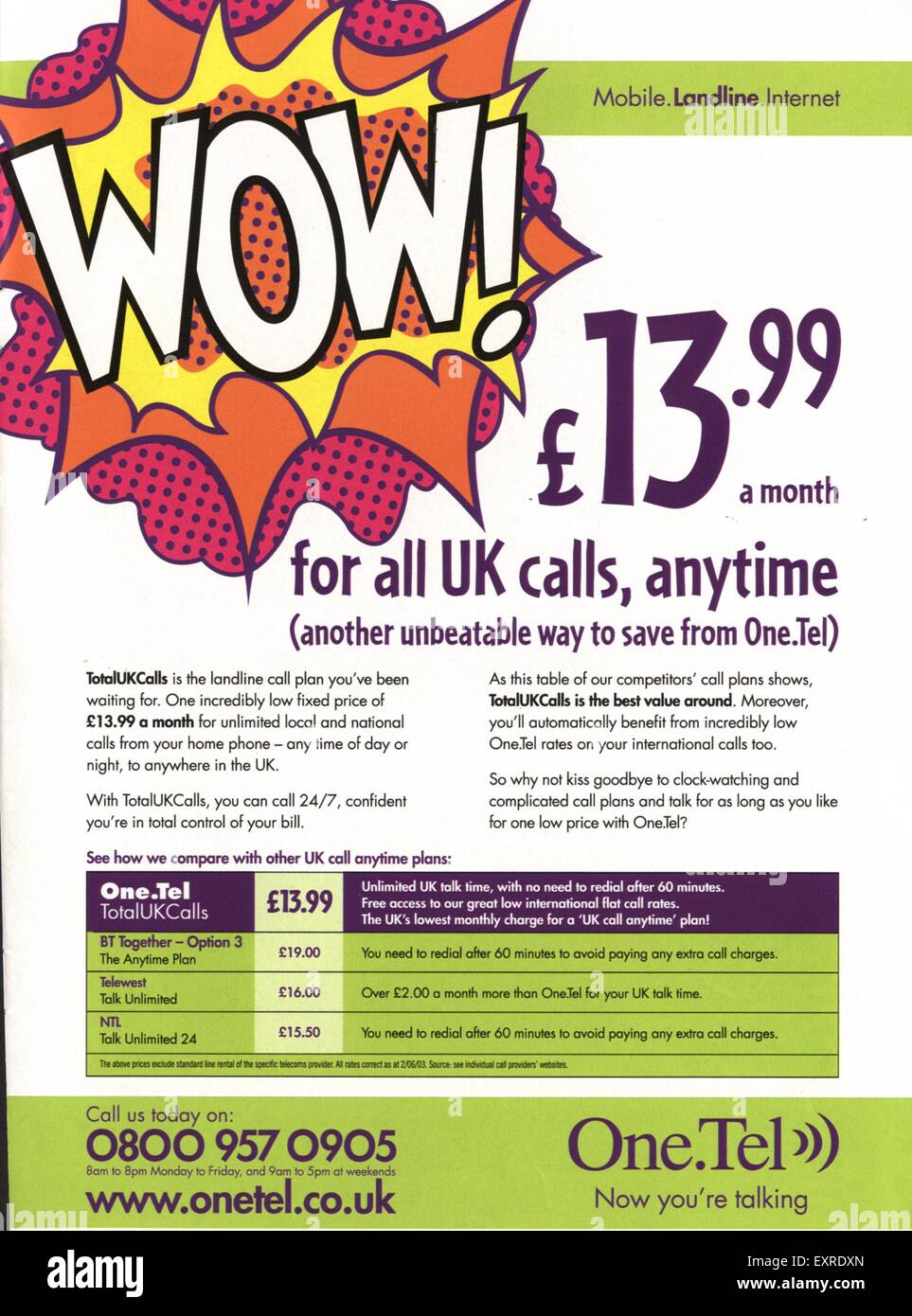 2000s UK One Tel Magazine Advert Stock Photo - Alamy