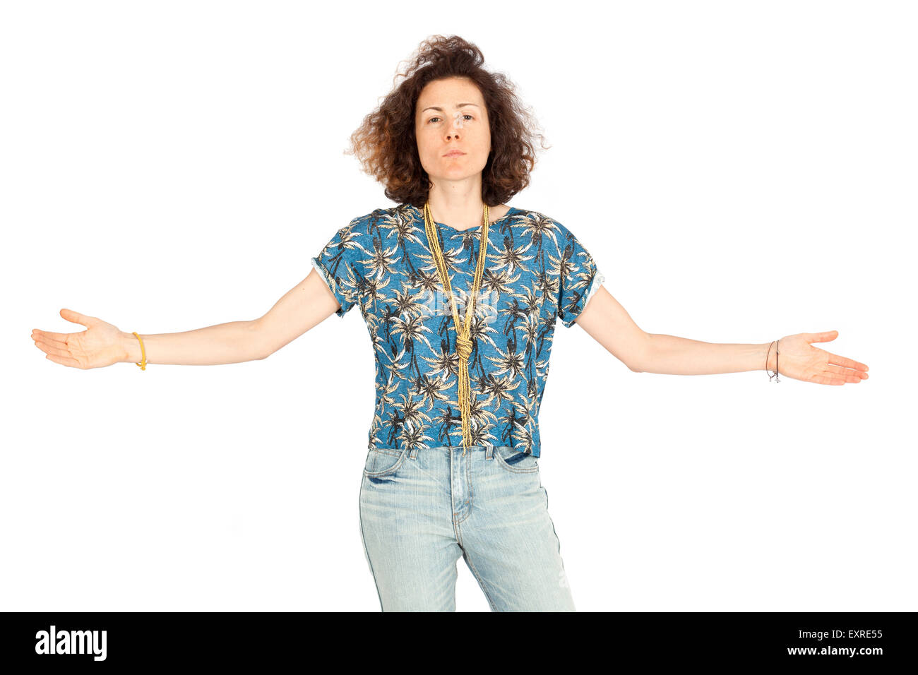 Beautiful woman doing different expressions in different sets of ...