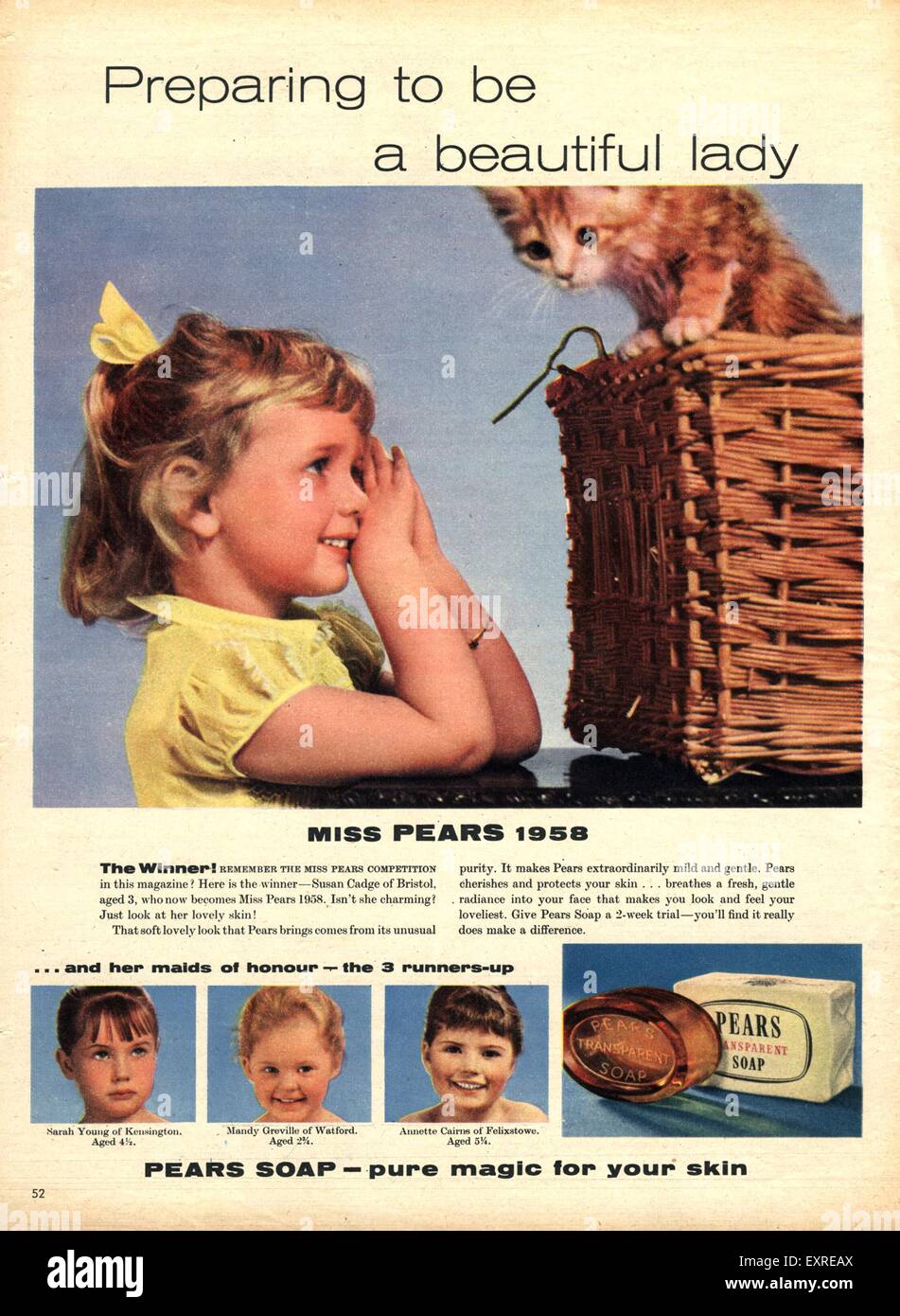 1950s UK Pears Magazine Advert Stock Photo - Alamy