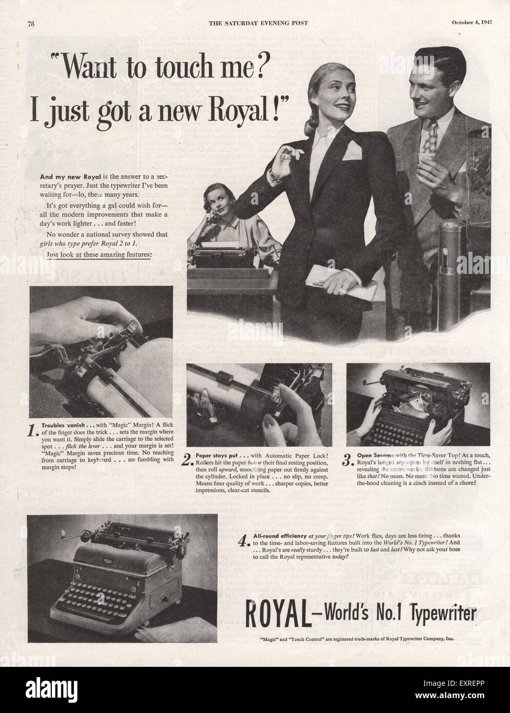 1940s USA Royal Typewriters Magazine Advert Stock Photo - Alamy