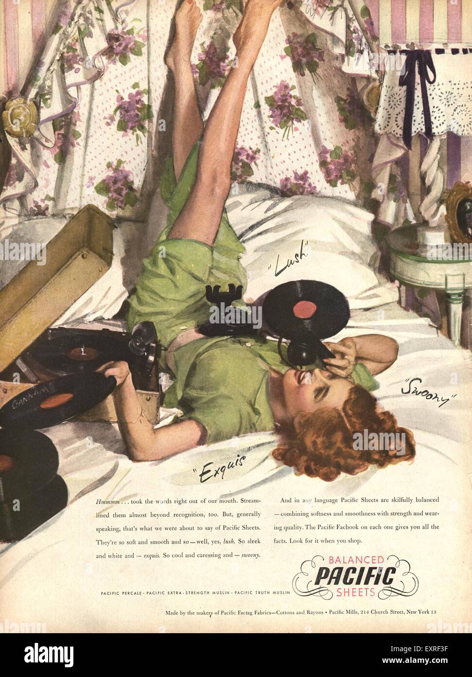 1940s USA Balanced Pacific Sheets Magazine Advert Stock Photo - Alamy