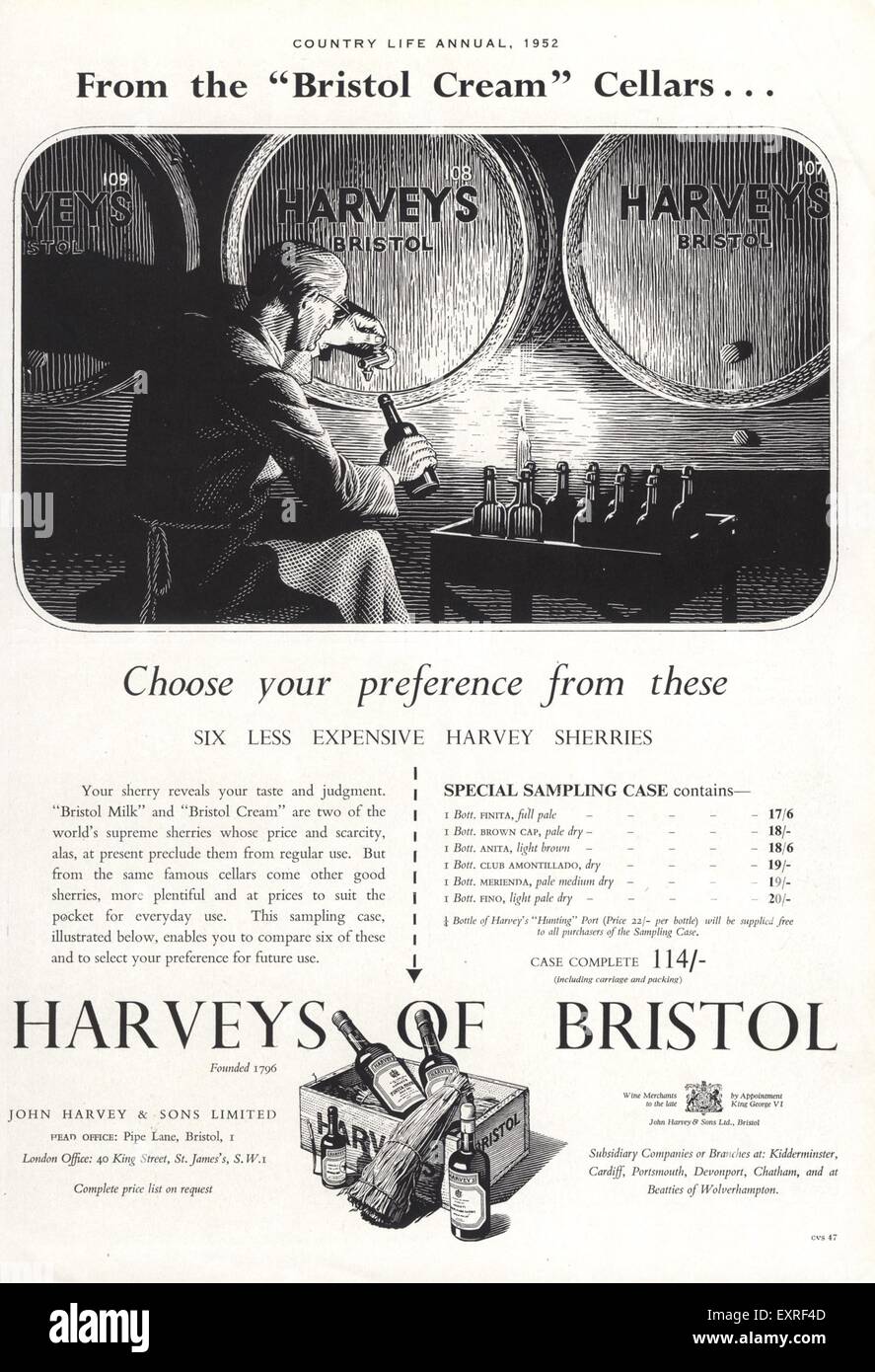 1950s UK Harvey's Bristol Cream Sherry Magazine Advert Stock Photo - Alamy