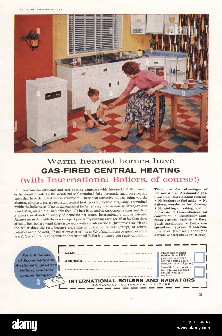 1960s UK International Boilers Interiors Magazine Advert Stock Photo ...