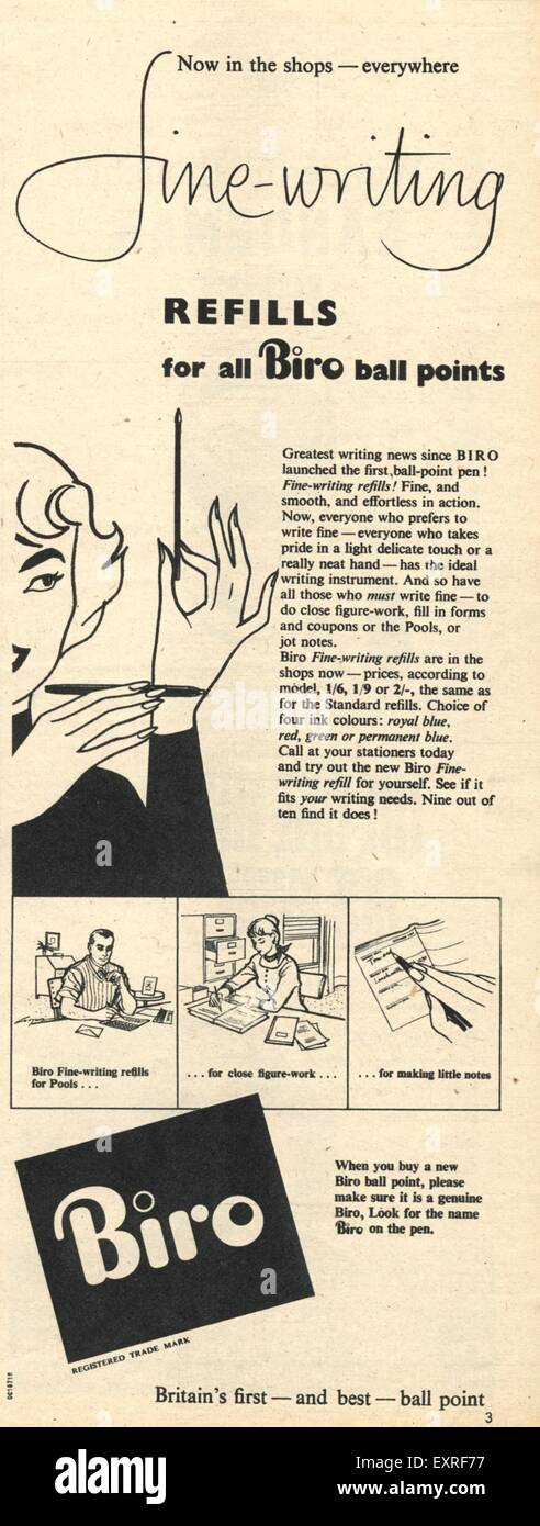 1950s UK Biro's Magazine Advert Stock Photo - Alamy