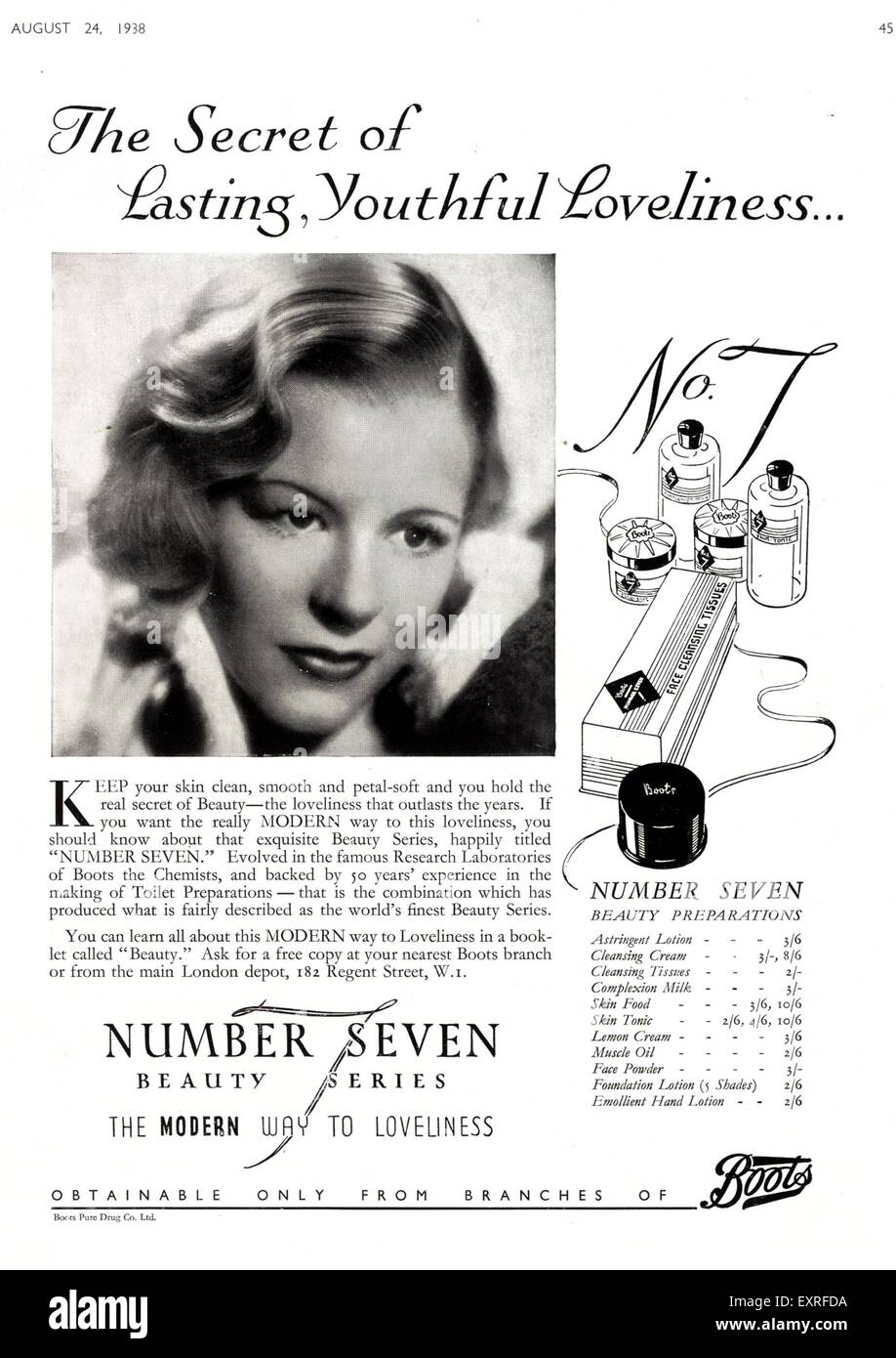1930s UK Boots No7 Magazine Advert Stock Photo - Alamy