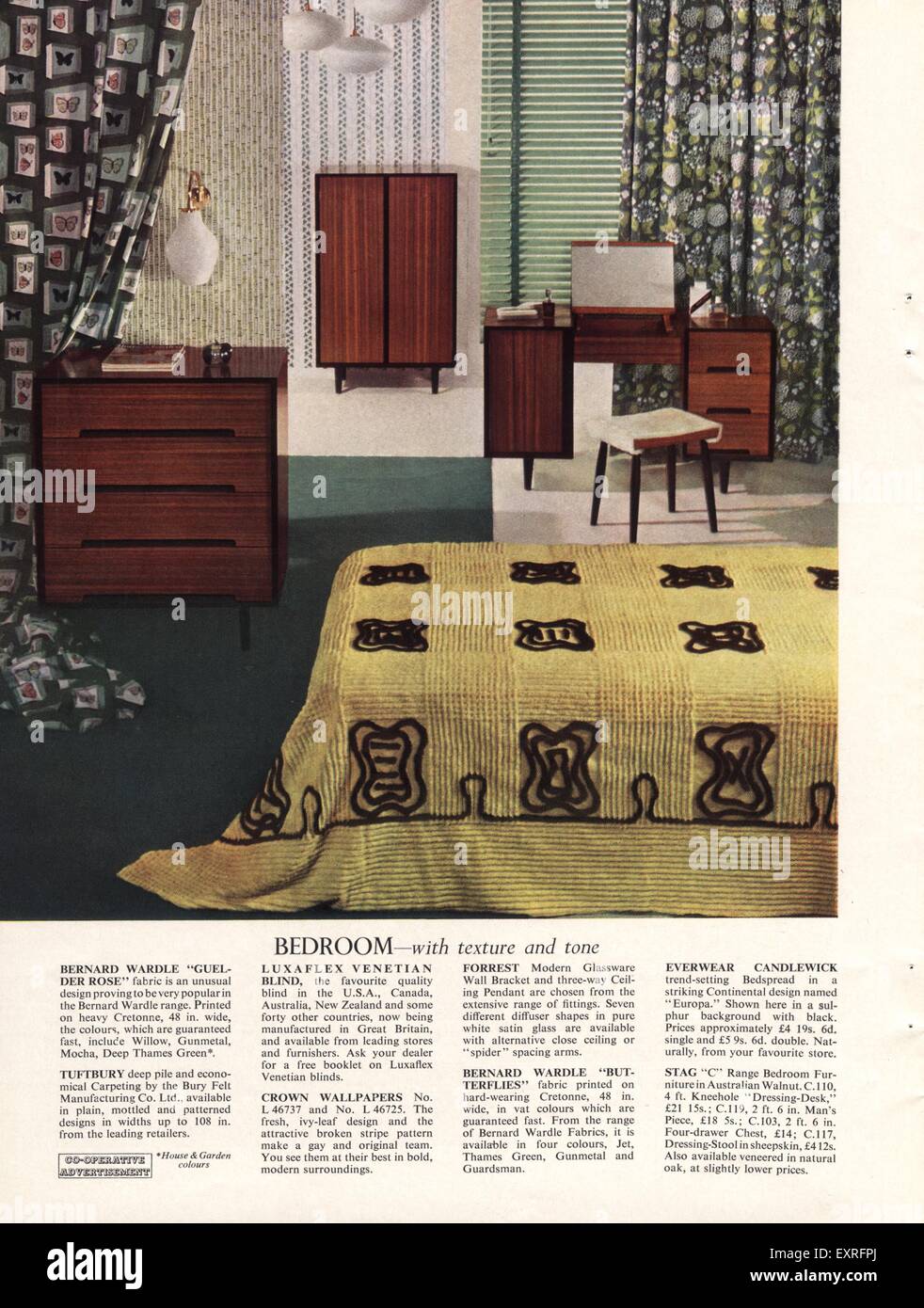 1950s UK Bedrooms with Texture and Tone Magazine Advert Stock Photo - Alamy