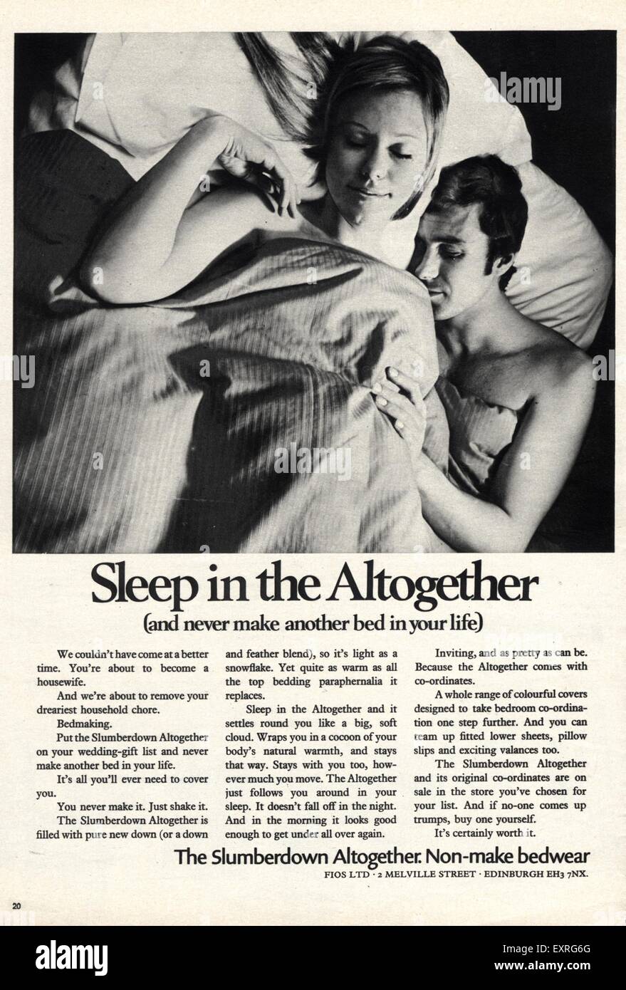 1970s UK Slumberdown Magazine Advert Stock Photo - Alamy