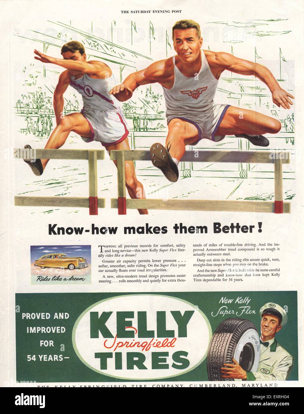 1950s USA Kelly Tyres Magazine Advert Stock Photo - Alamy