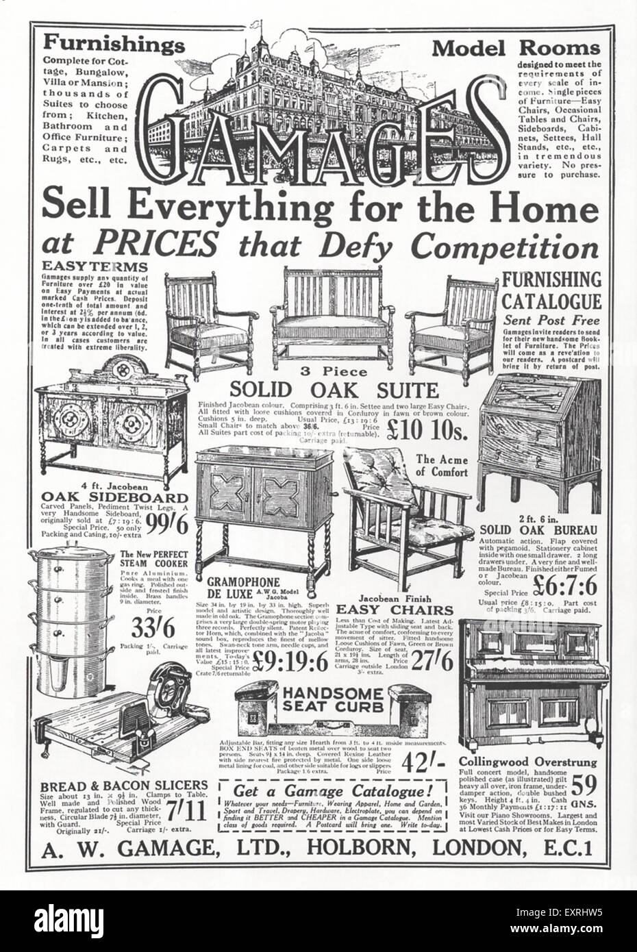 1920s UK Gamage's Department Store Magazine Advert Stock Photo - Alamy