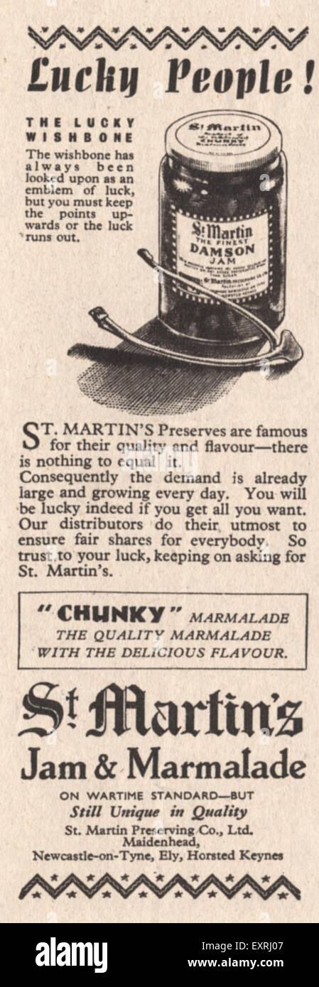 1940s UK St Martin's Jam Magazine Advert Stock Photo - Alamy
