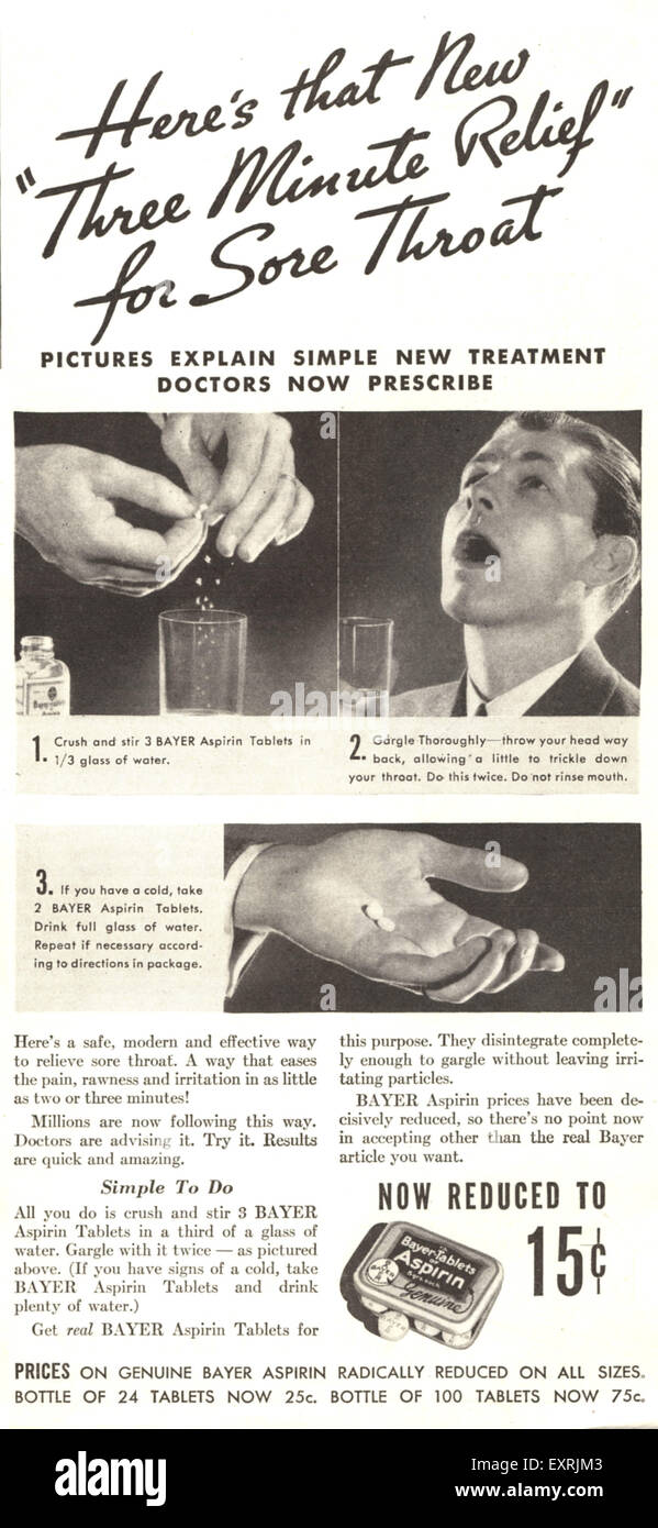 1930s USA Bayer Aspirin Magazine Advert Stock Photo - Alamy