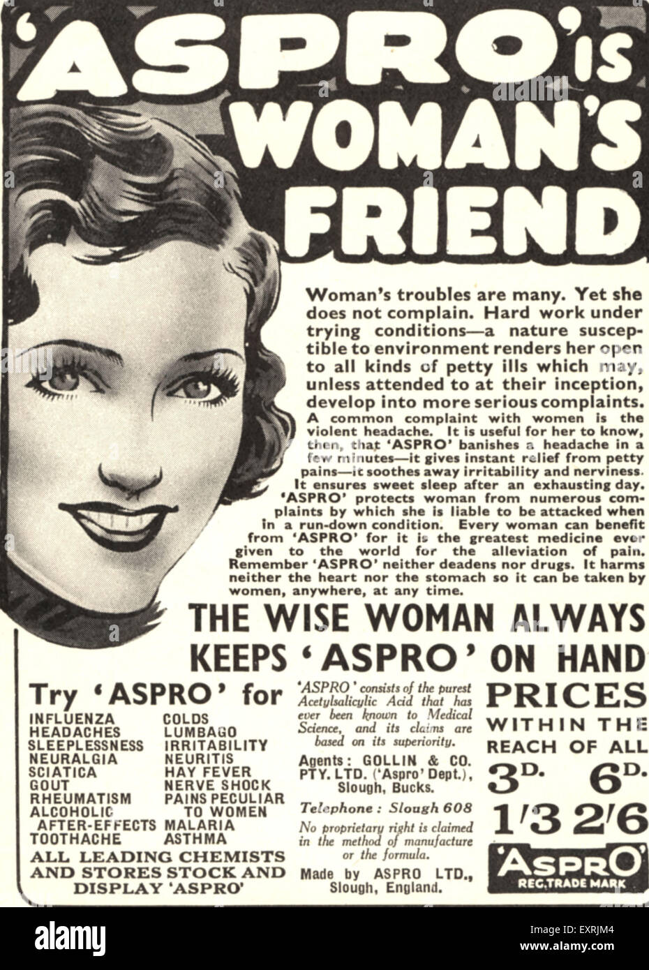 1950s UK Aspro Magazine Advert Stock Photo - Alamy