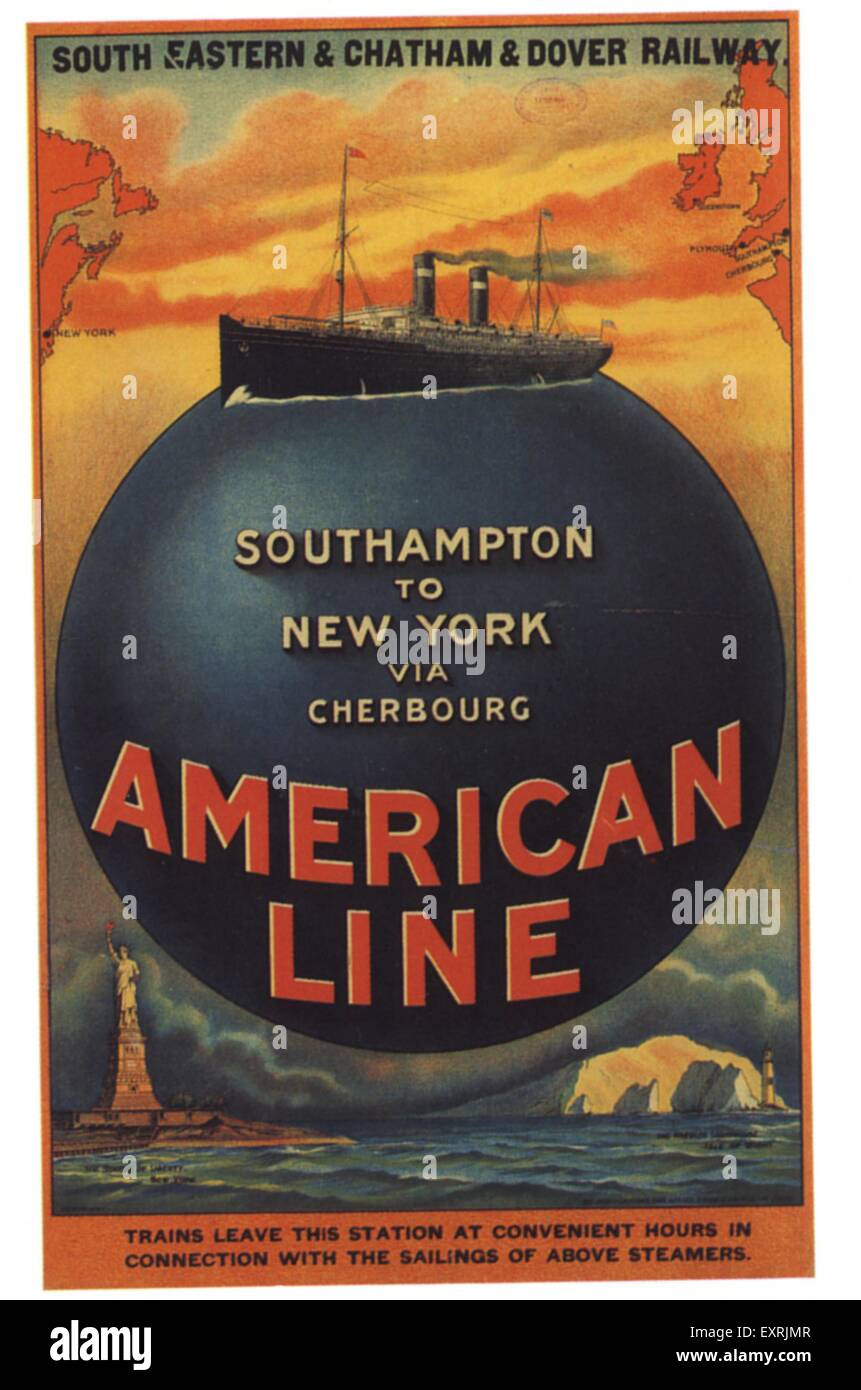 1920s UK American Line Poster Stock Photo - Alamy