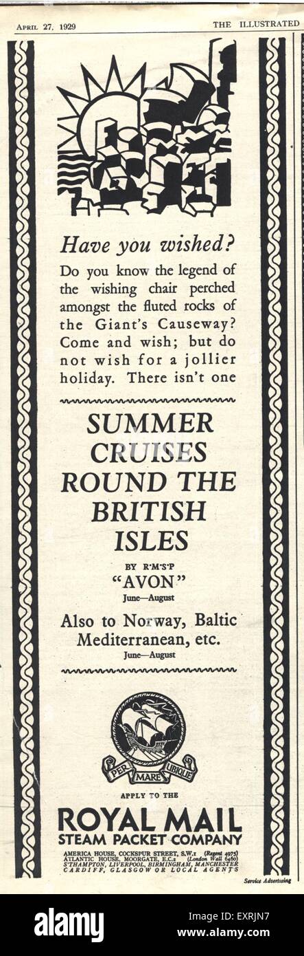 1920s UK Royal Mail Line Cruises Magazine Advert Stock Photo - Alamy