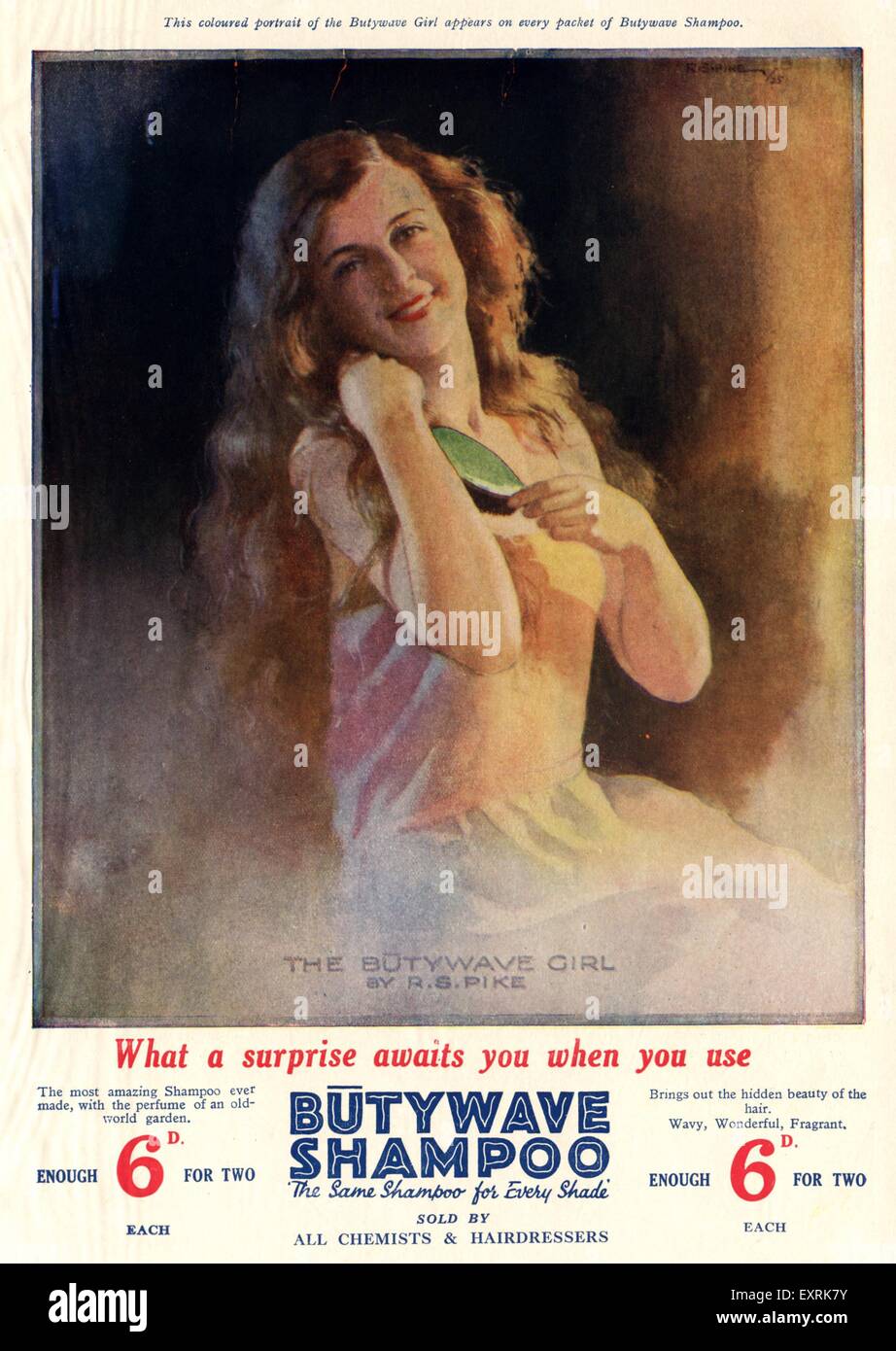 1920s UK Butywave Shampoo Magazine Advert Stock Photo - Alamy