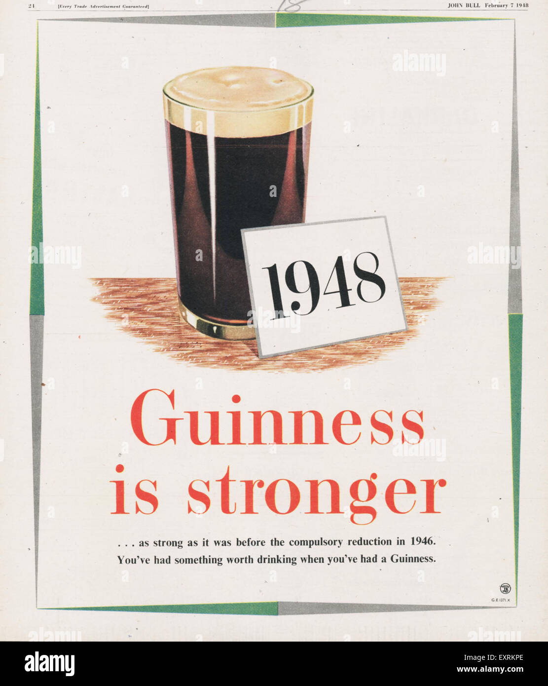 1940s UK Guinness Magazine Advert Stock Photo - Alamy