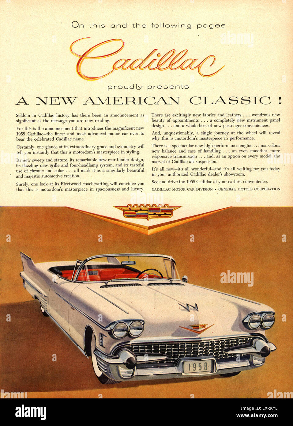 1950s USA Cadillac Magazine Advert Stock Photo - Alamy