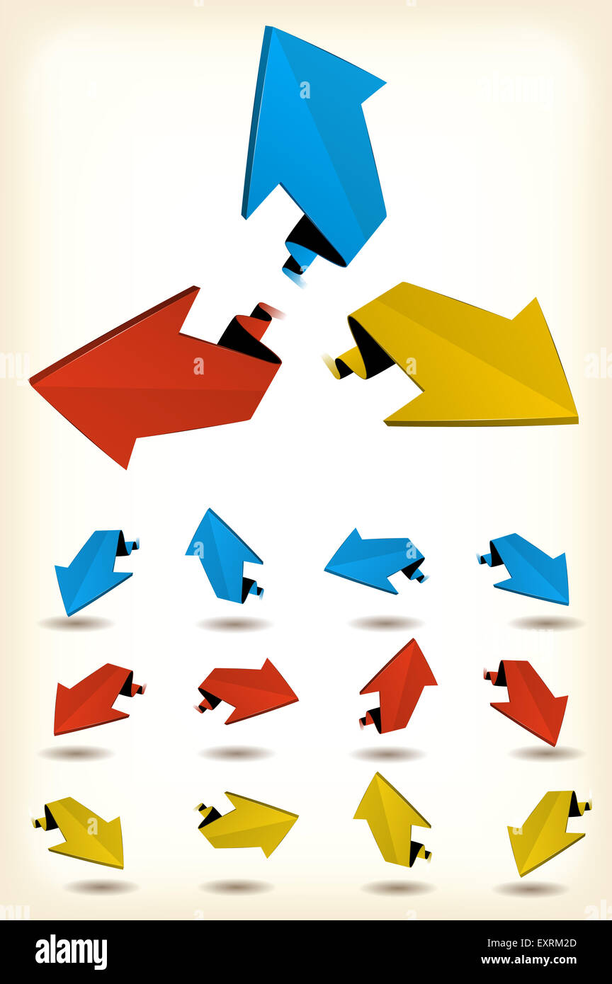 Illustration of a set of abstract glossy dynamic arrows moving and ...