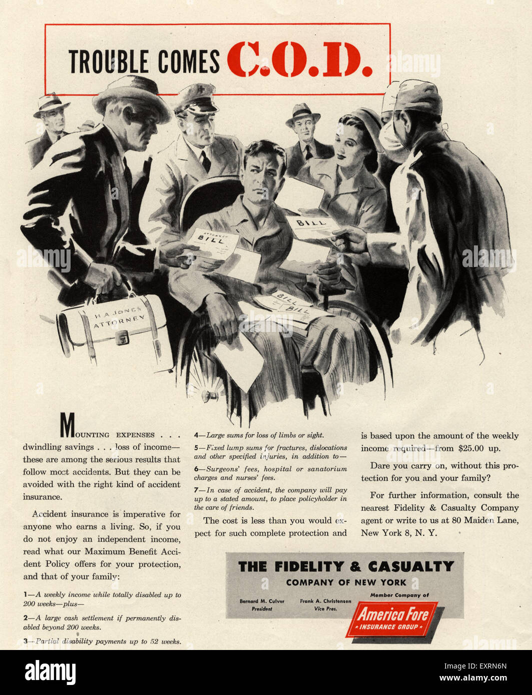 1940s USA The Fidelity And Insurance Company Magazine Advert Stock ...