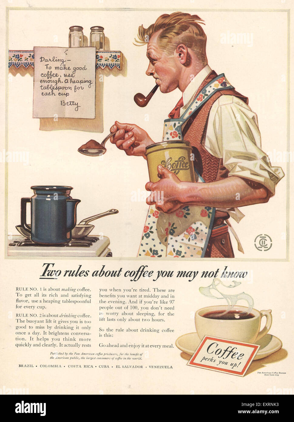 1930s USA Coffee Perks You Up! Magazine Advert Stock Photo - Alamy