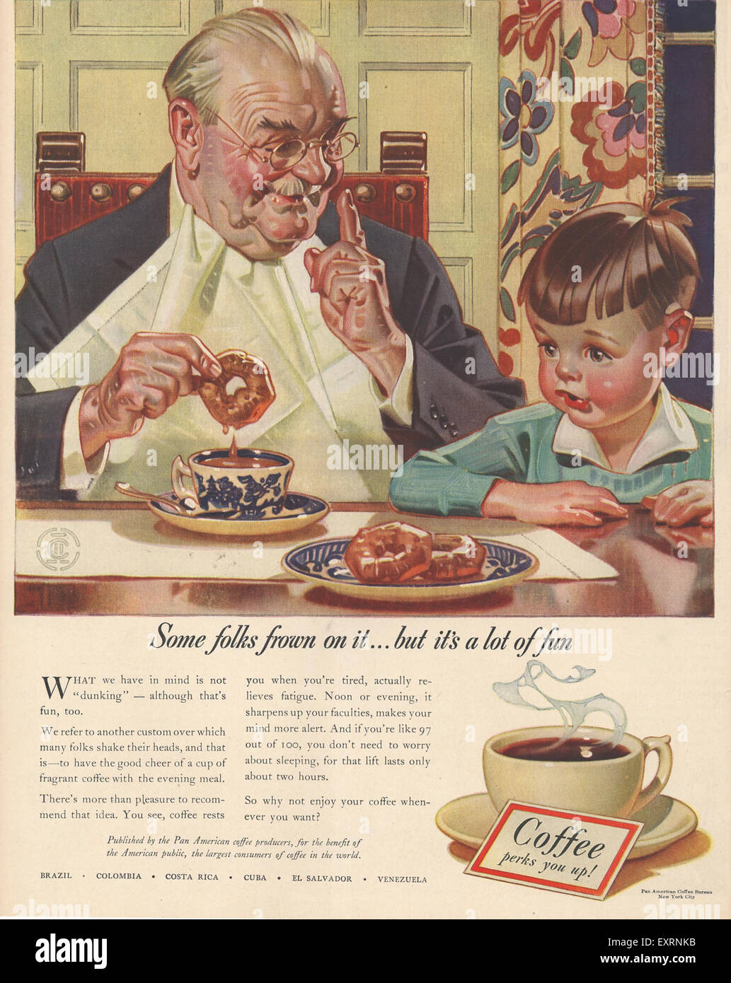 1930s USA Coffee Perks You Up! Magazine Advert Stock Photo - Alamy