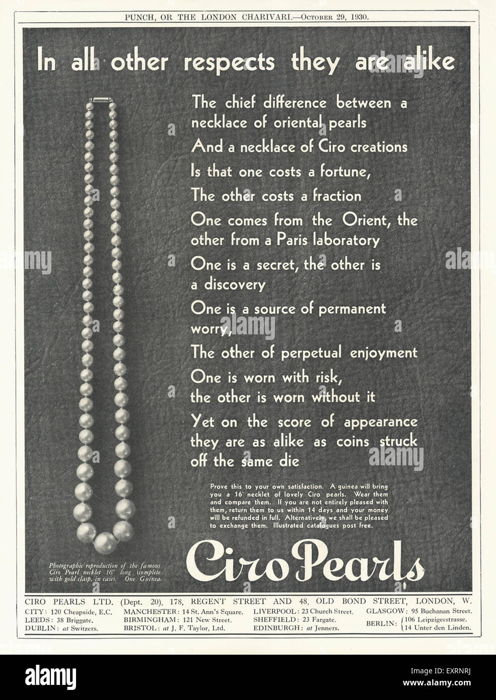 1930s UK Ciro Pearls Magazine Advert Stock Photo - Alamy