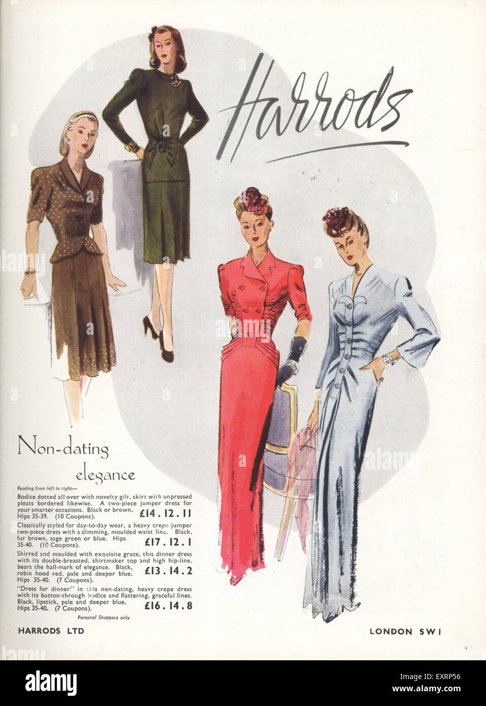 1940s UK Harrods Magazine Advert Stock Photo - Alamy