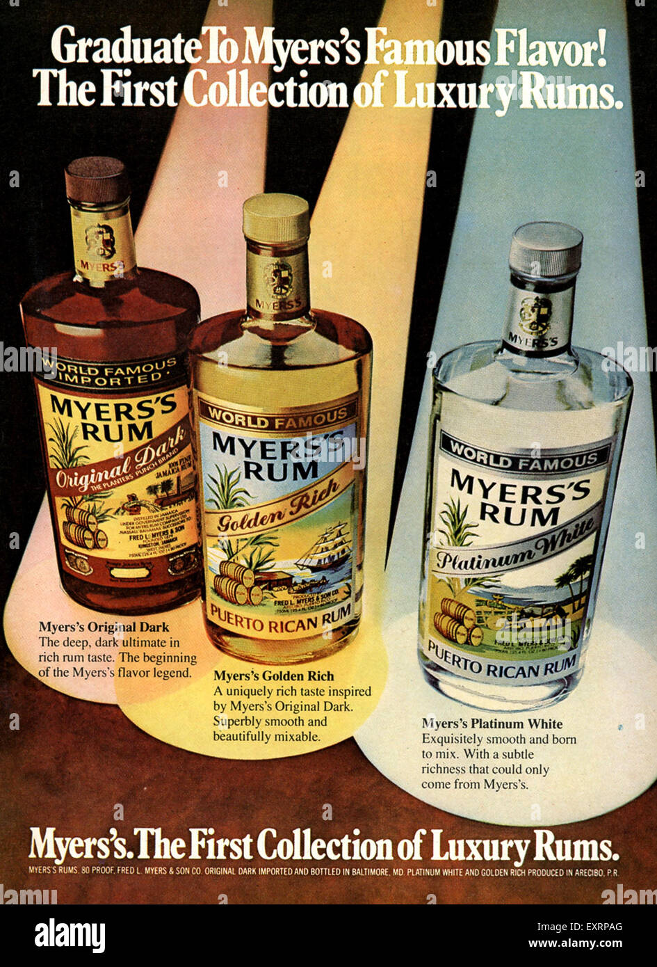 1980s USA Myer's Rum Magazine Advert Stock Photo - Alamy
